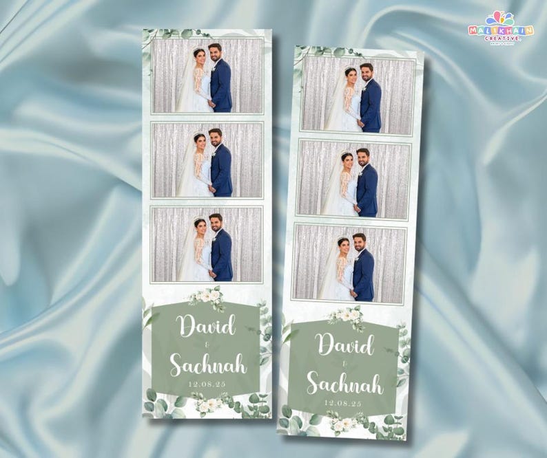 Sage Green Photobooth Template 2x6 PSD - Minimalist Strip Layout for Wedding & Event Photo ...