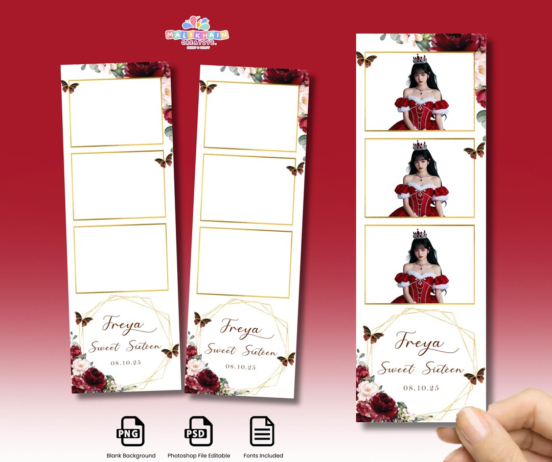 Maroon Floral & Butterfly Photobooth Template – Elegant White ...