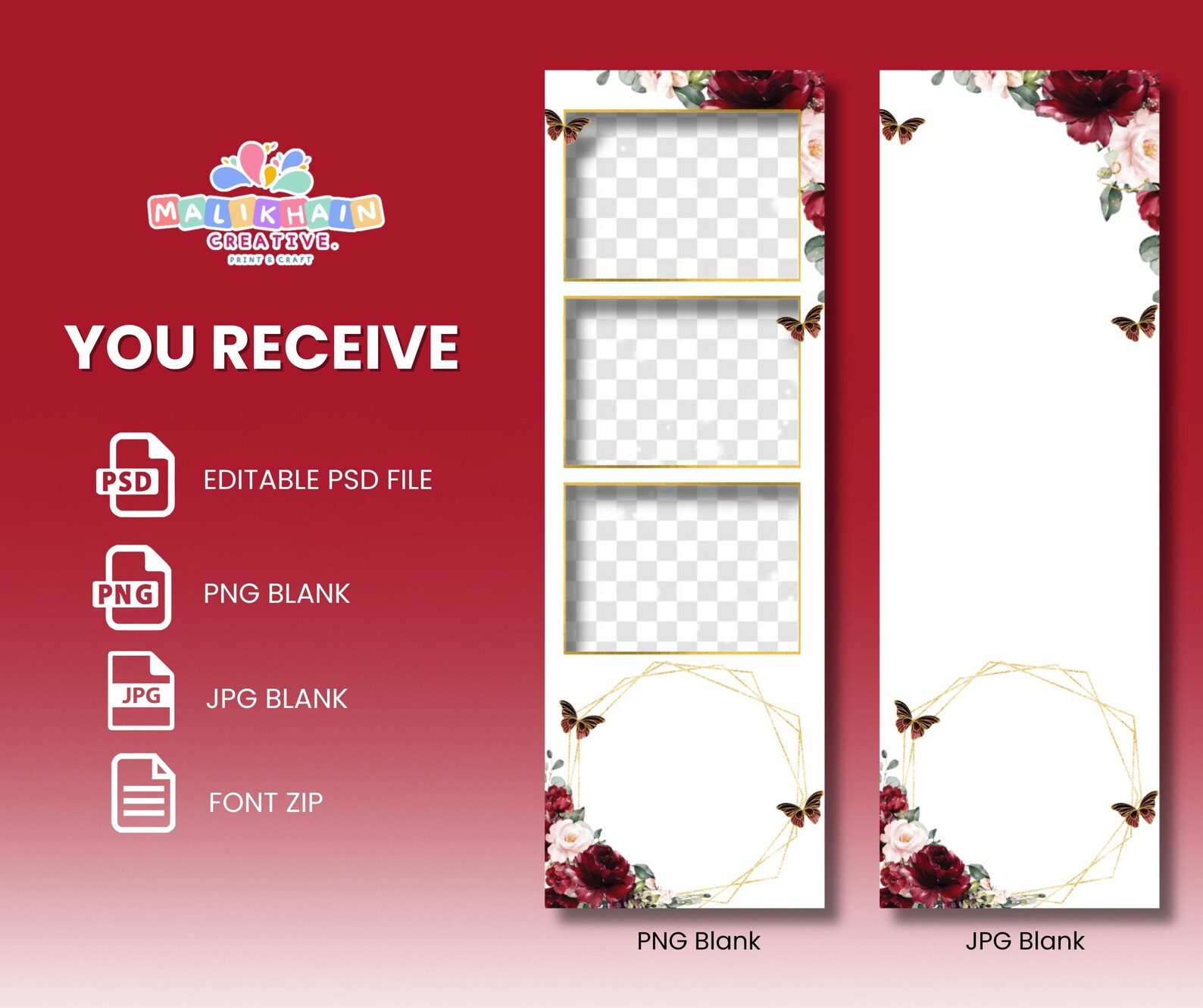 Maroon Floral & Butterfly Photobooth Template – Elegant White ...