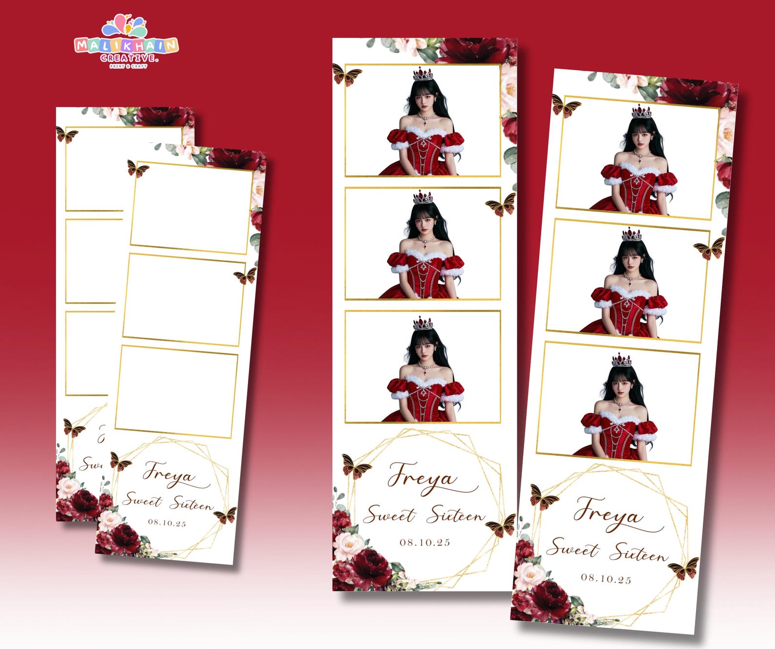 Maroon Floral & Butterfly Photobooth Template – Elegant White ...