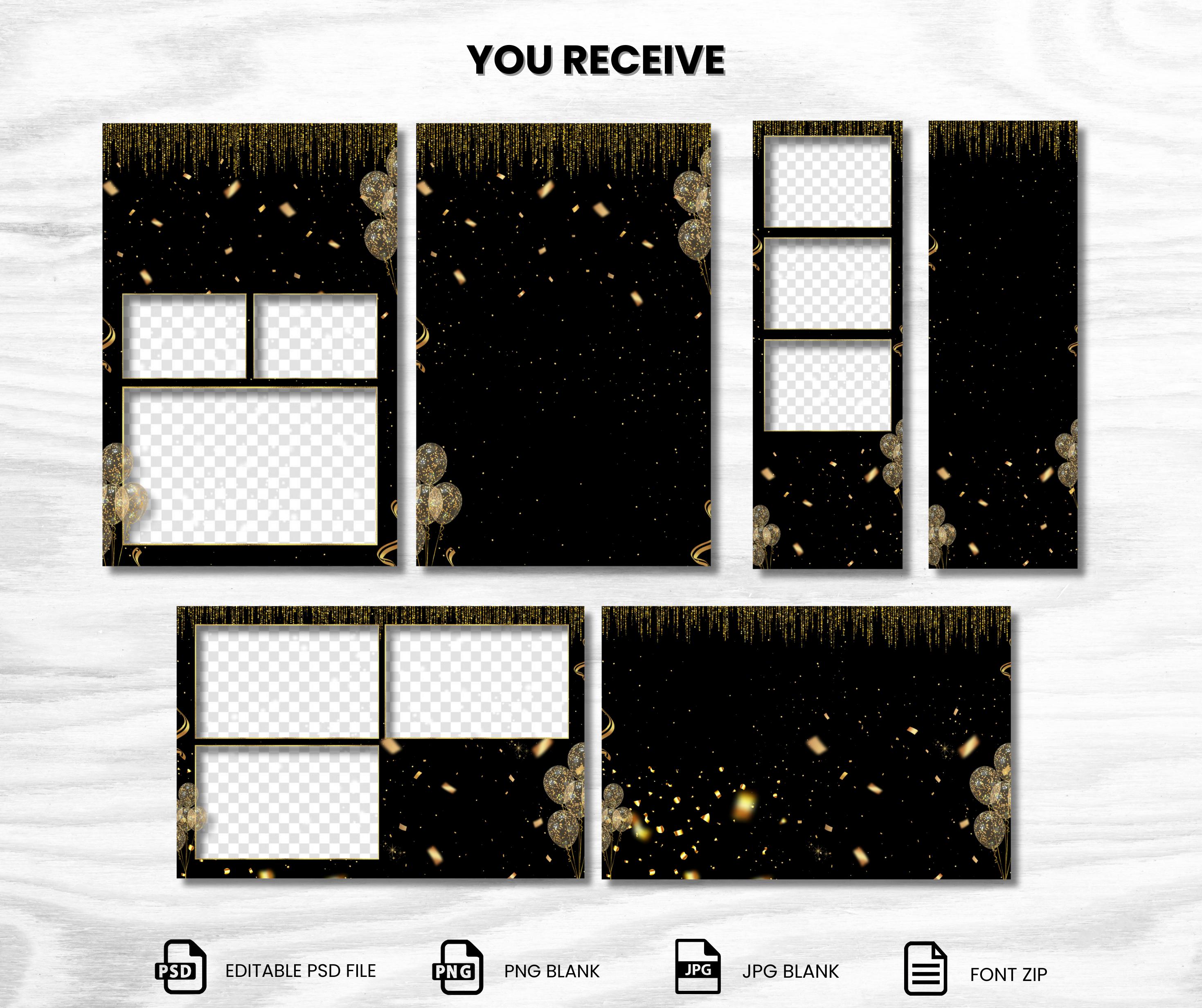 Black and Gold Photo Booth Template Bundle: Elegant PSD Layouts ...