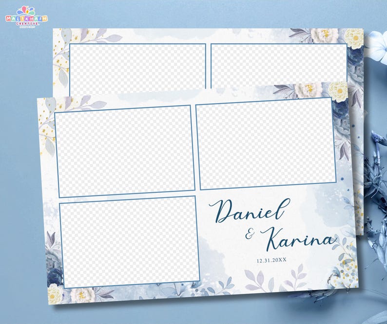 Blue Floral Photo Booth Template | Soft Blue Photobooth Template ...