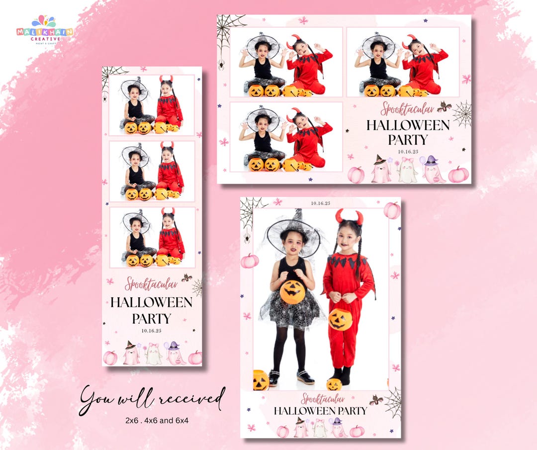 Pink Halloween Party Photo Booth Template | Spooky Editable in Canva ...