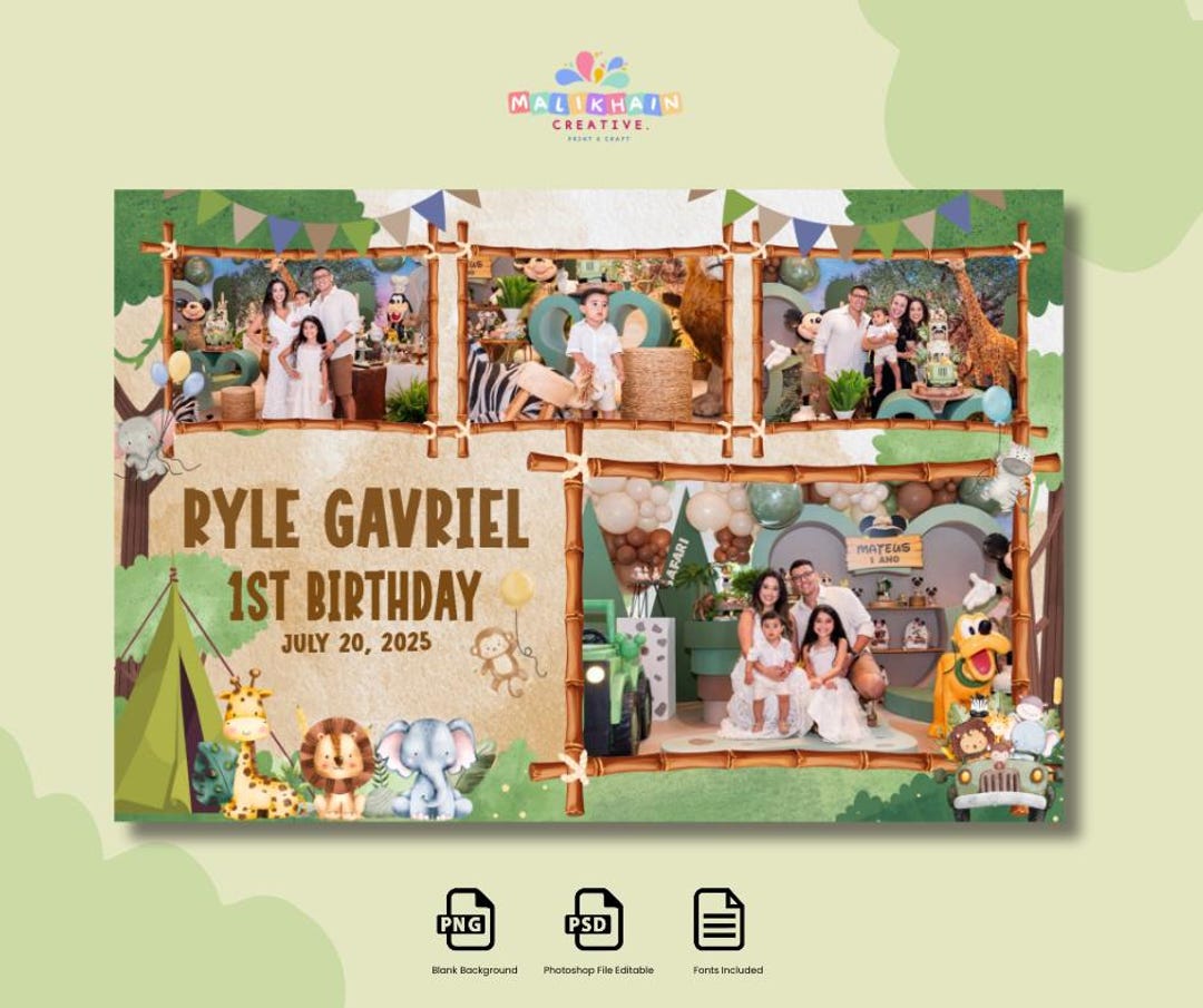 Safari Photo Booth Template PSD - Jungle Adventure Birthday Party ...