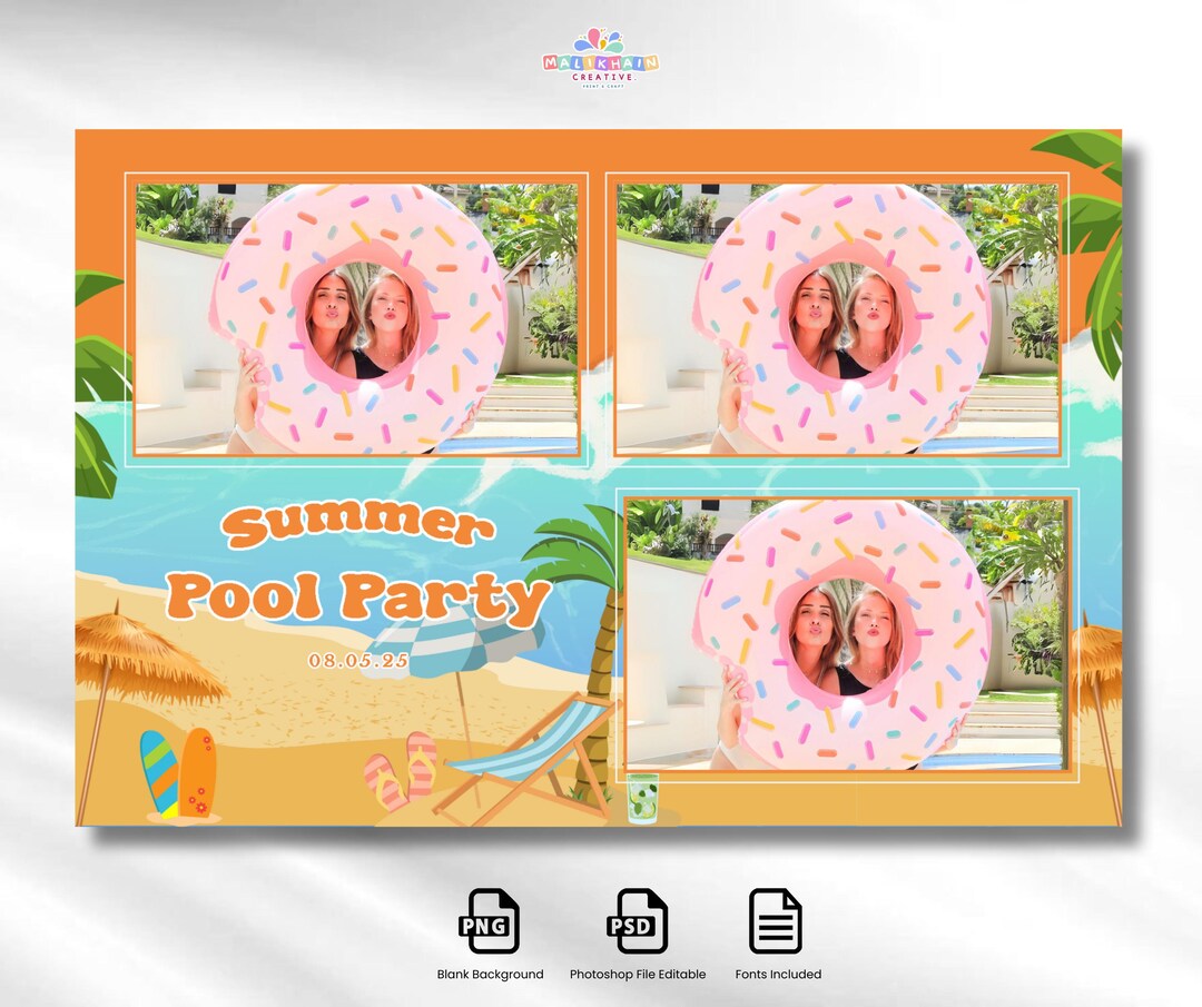 Summer Pool Party Photo Booth Template: Beach Theme PSD (digital ...