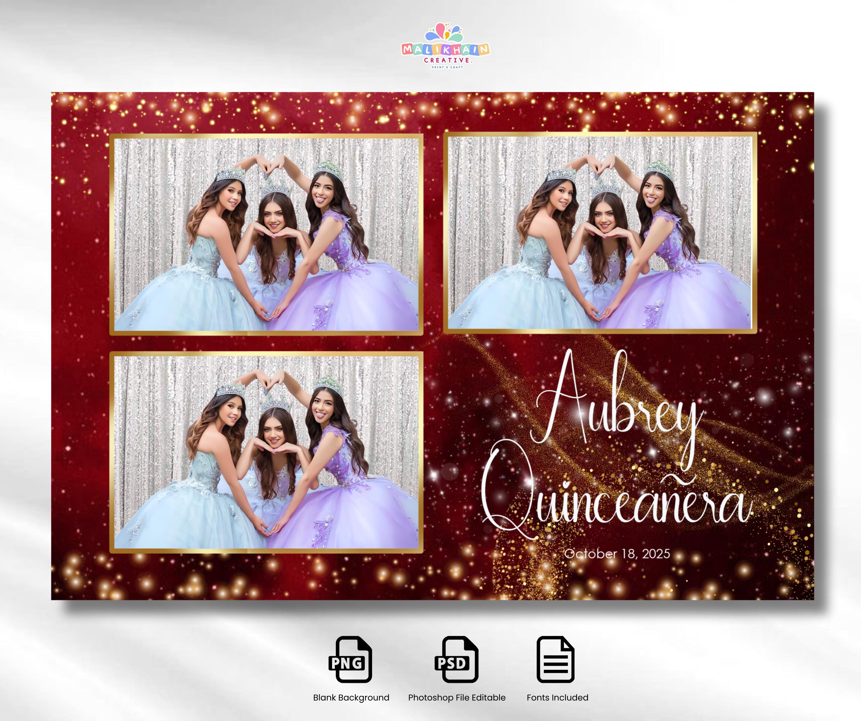 Quinceanera Photobooth Template 4X6 PSD, Birthday Photo Booth Template ...
