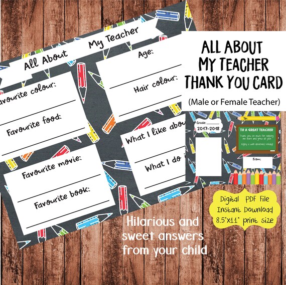 Fun Teacher Appreciation Thank You Card Print and - Etsy