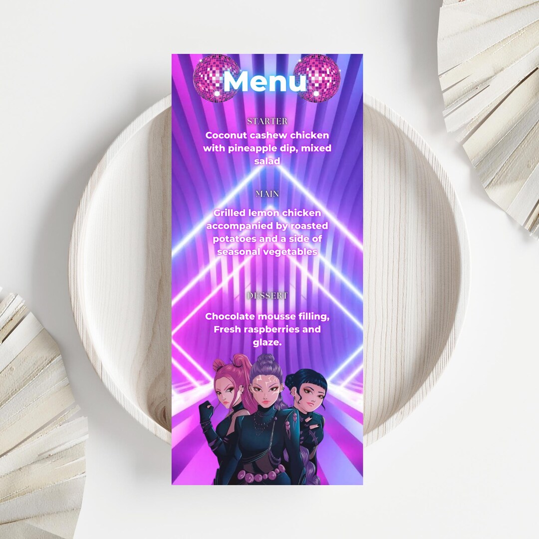 KPOP Demon Hunters Café Menu Template | Editable Canva Party Menu ...