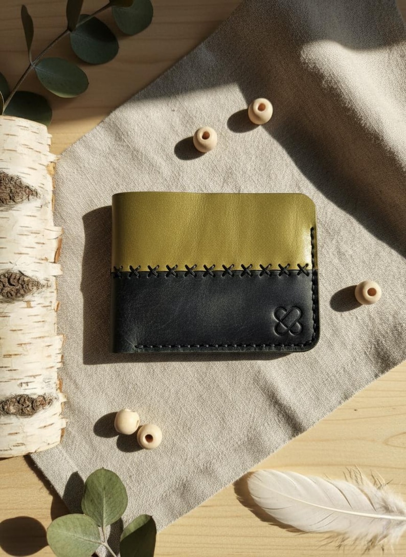 Handcrafted Two-tone Leather Bifold Wallet With Contrast Stitching ...