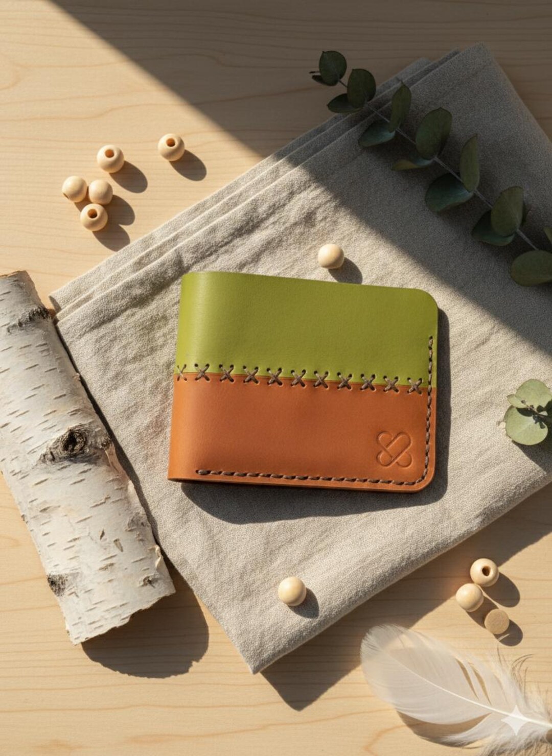 Handcrafted Two-tone Leather Bifold Wallet With Contrast Stitching ...