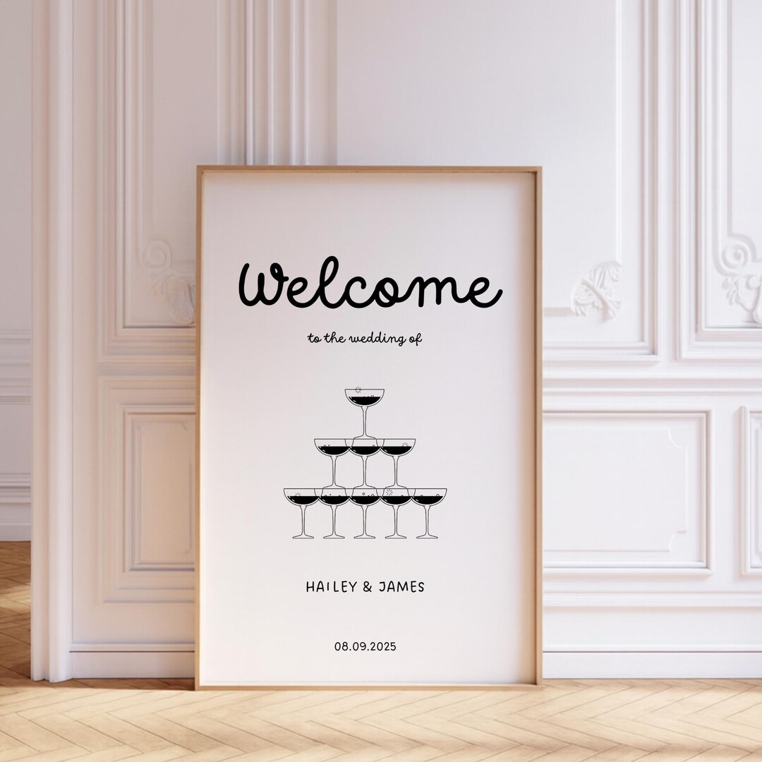 Whimsical Welcome Sign Template: Funky Hand Drawn Wedding Signage ...