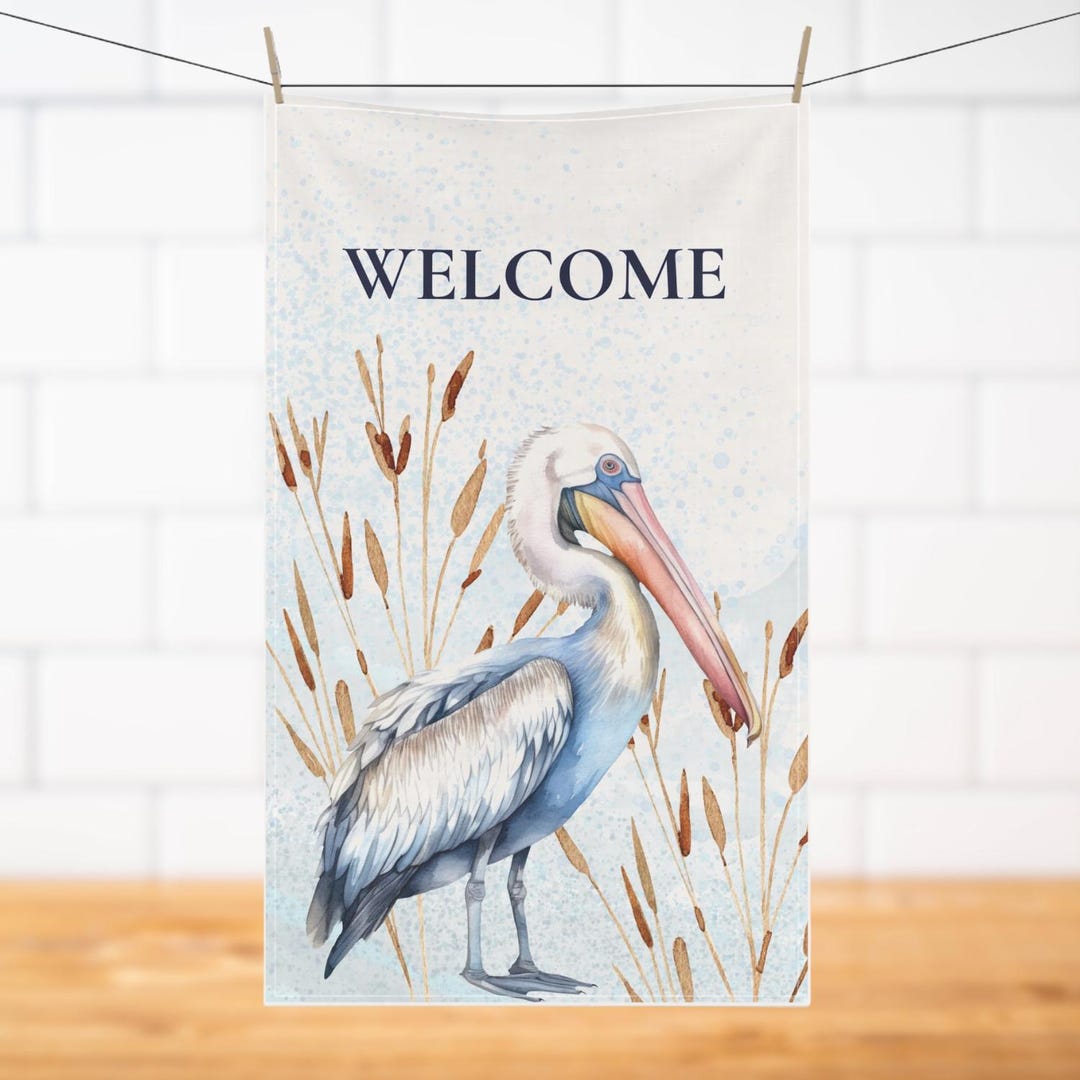 Coastal Pelican Kitchen Tea Towel | Cotton or Polyester Kitchen Cooking ...