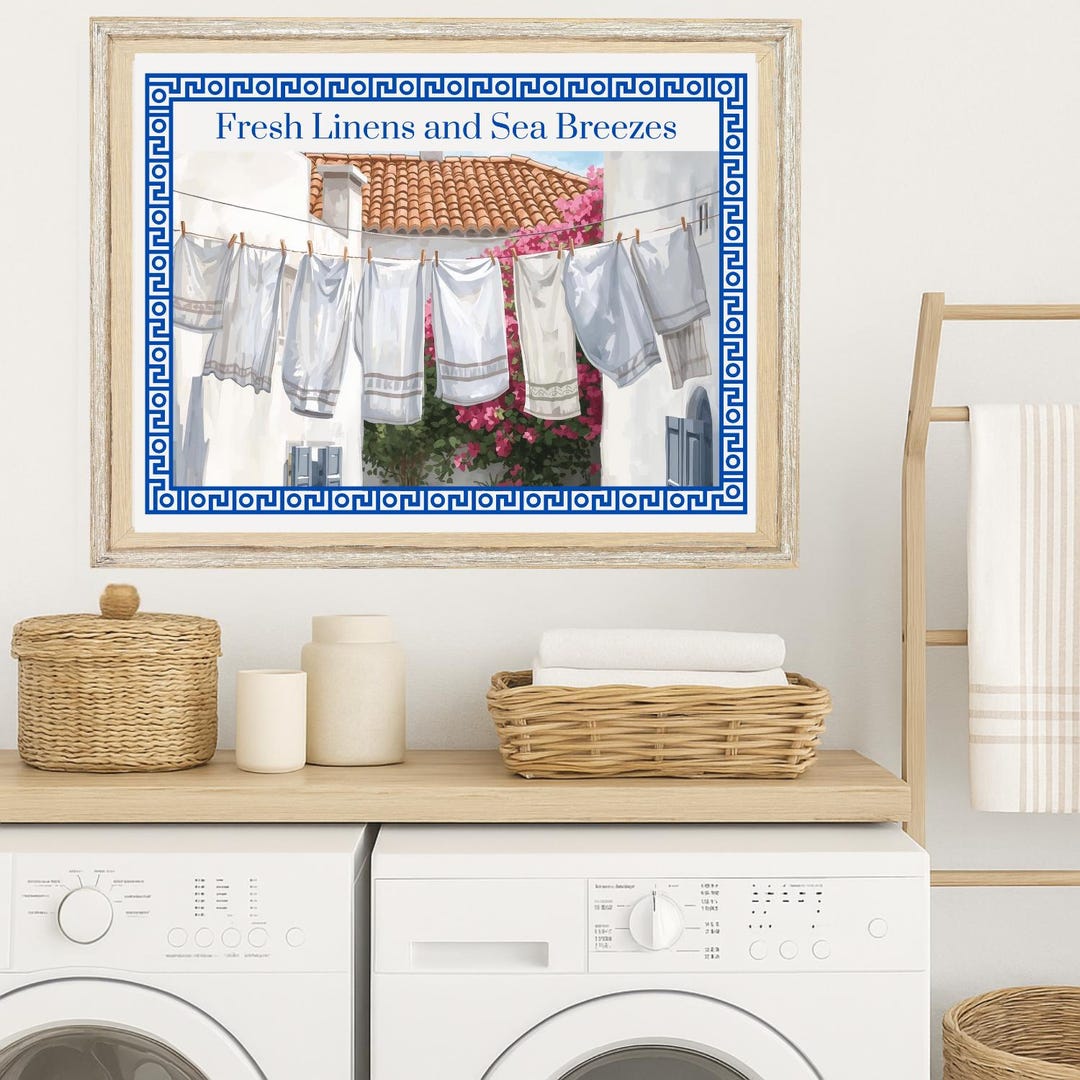 Mediterranean Laundry Room Art: Fresh Linens Watercolor Print (PNG ...