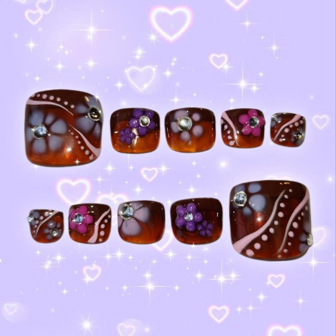 Cute Brown Jelly Hibiscus Flower Press on Toe-nails - Etsy