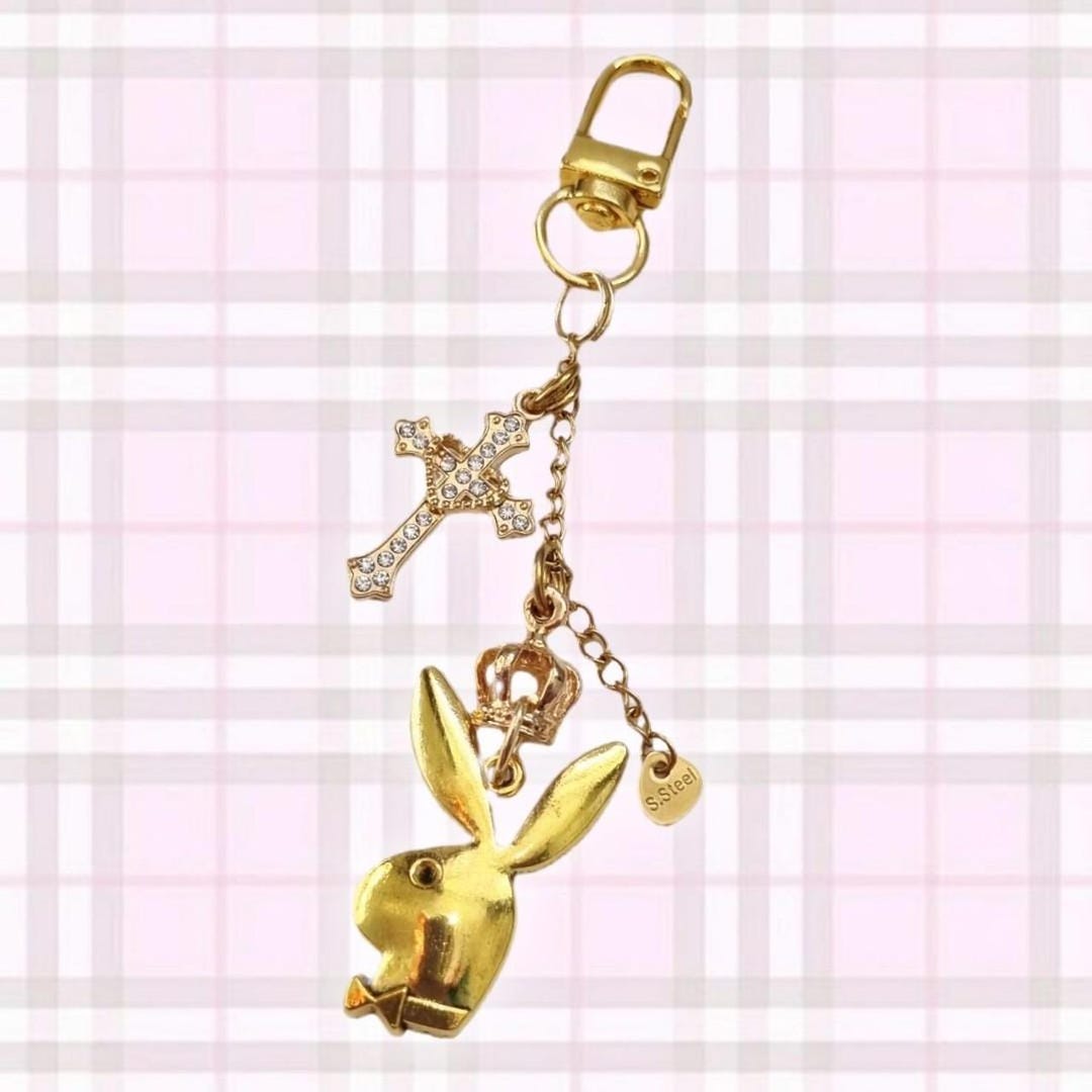 Playboy Gold Colour Y2k Mcbling Gyaru Trashycore Bag Charm Keyring ...