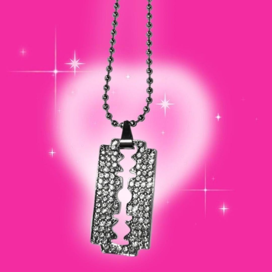 Razor Gyaru Y2K Mcbling Rhinestone Necklace - Etsy