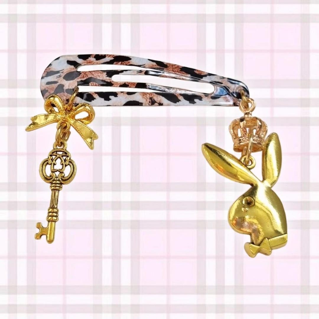 Playboy Gold Colour Y2K Mcbling Leopard Print Hairclip - Etsy