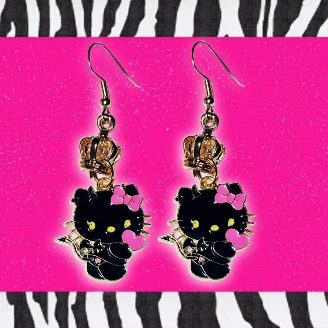 Cute Gold Y2K Mcbling Gyaru Princess Kitty Earrings - Etsy Australia