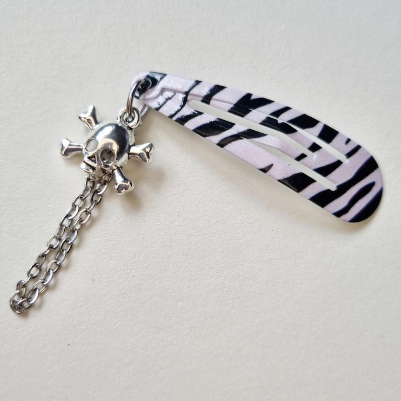 Gothic Skull and Crossbone Grunge Y2k Mcbling Zebra Print Hairclip - Etsy