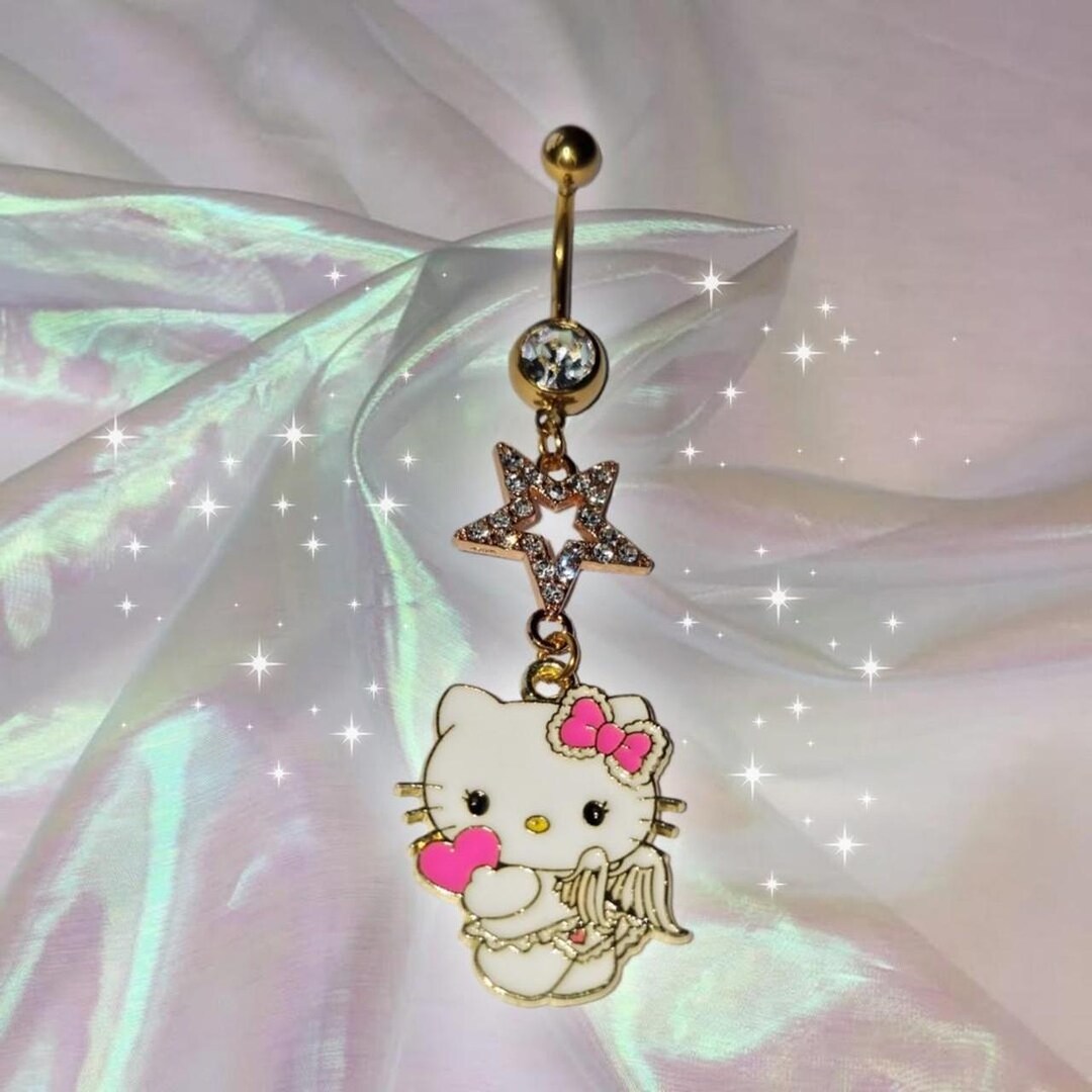 Cute Kitty Y2K Silver Crystal Gold Colour Mcbling Belly Bar - Etsy