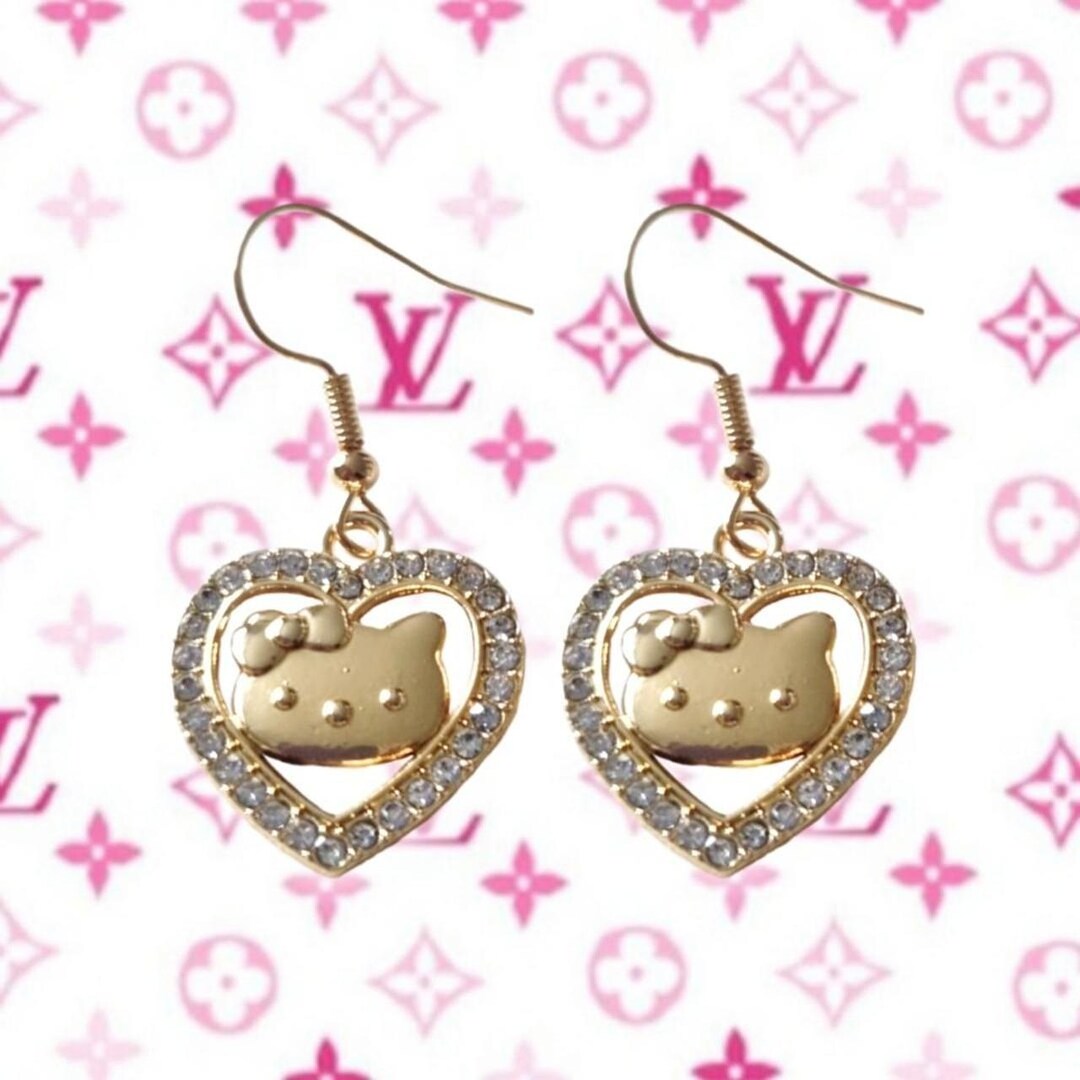 Cute Gold Y2K Mcbling Gyaru Princess Kitty Earrings - Etsy