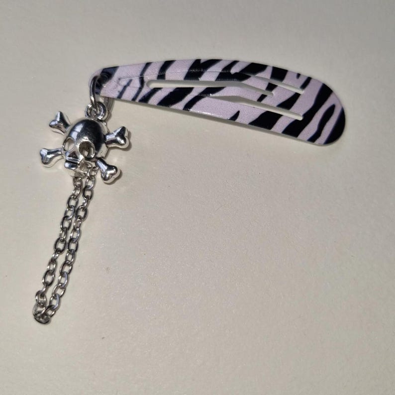 Gothic Skull and Crossbone Grunge Y2k Mcbling Zebra Print Hairclip - Etsy