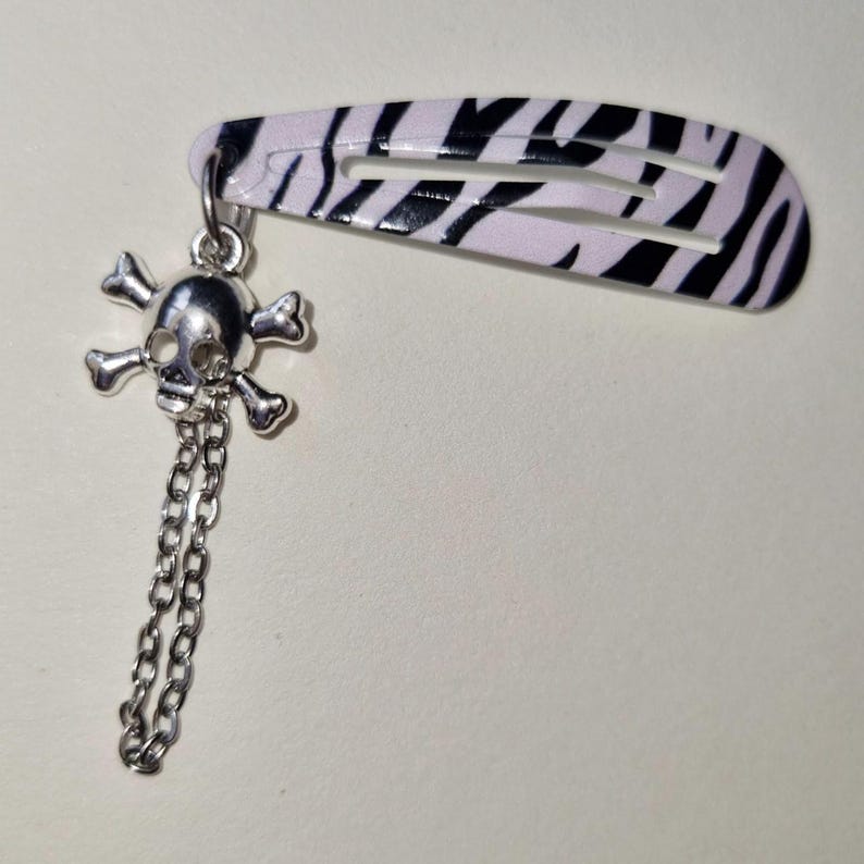 Gothic Skull and Crossbone Grunge Y2k Mcbling Zebra Print Hairclip - Etsy