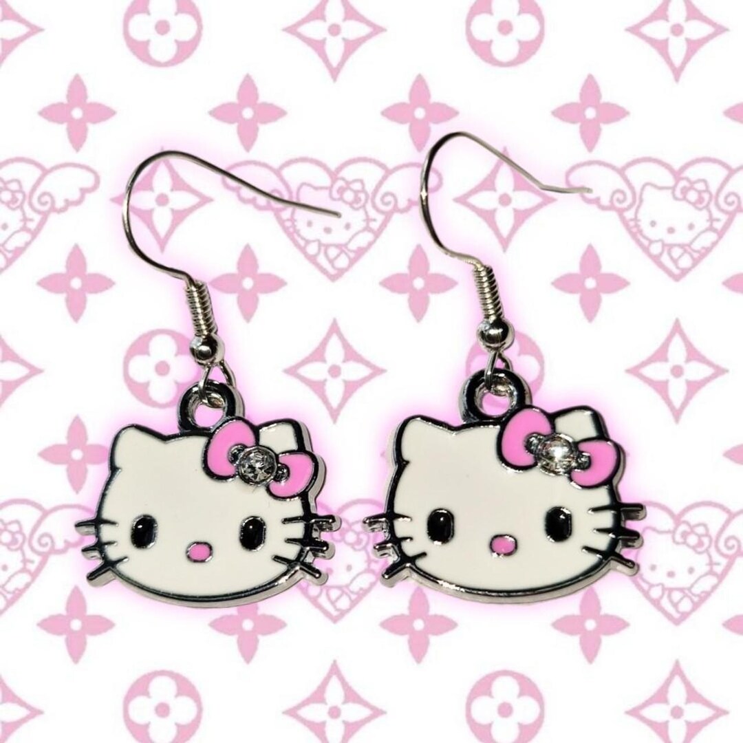 Hello Kitty Pink Y2K Mcbling Gyaru Earrings - Etsy UK