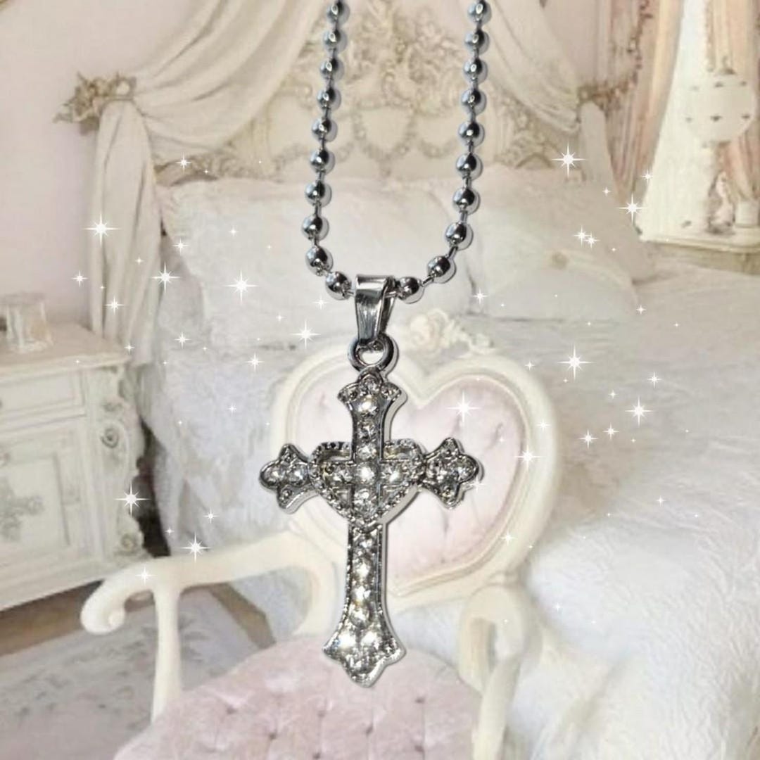 Rhinestone Mcbling Gothic Cross Ballbead Necklace - Etsy