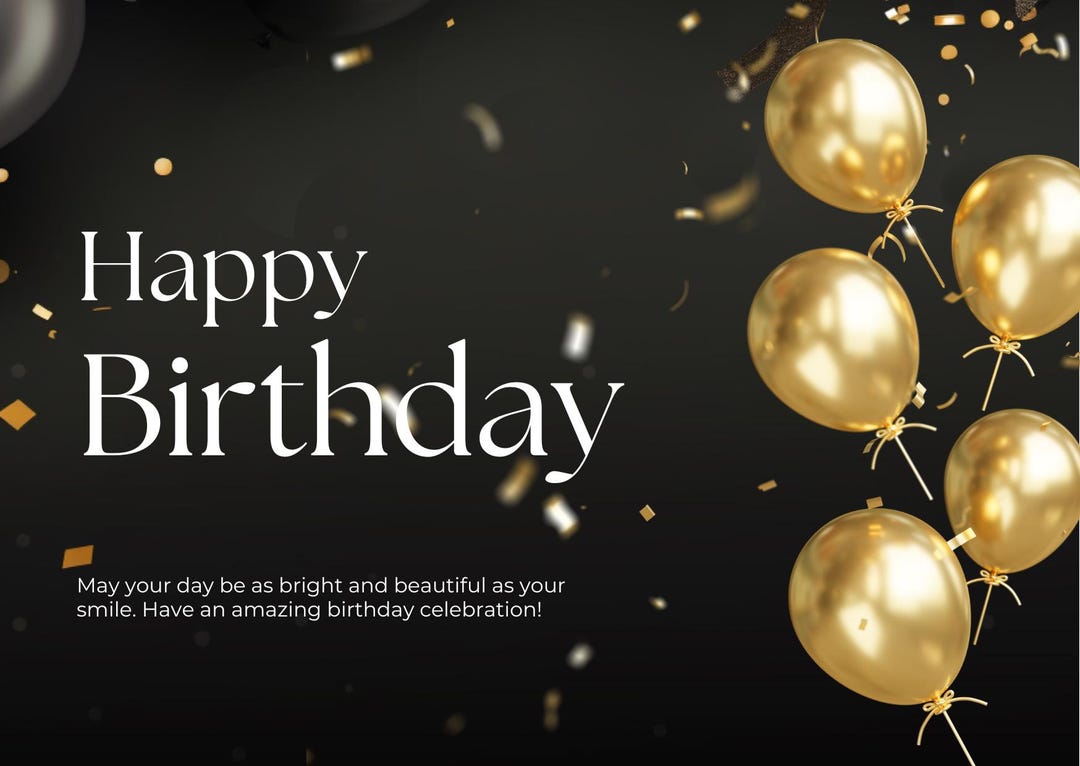 Gold Balloon Birthday Card – Printable, Editable (digital Download) - Etsy