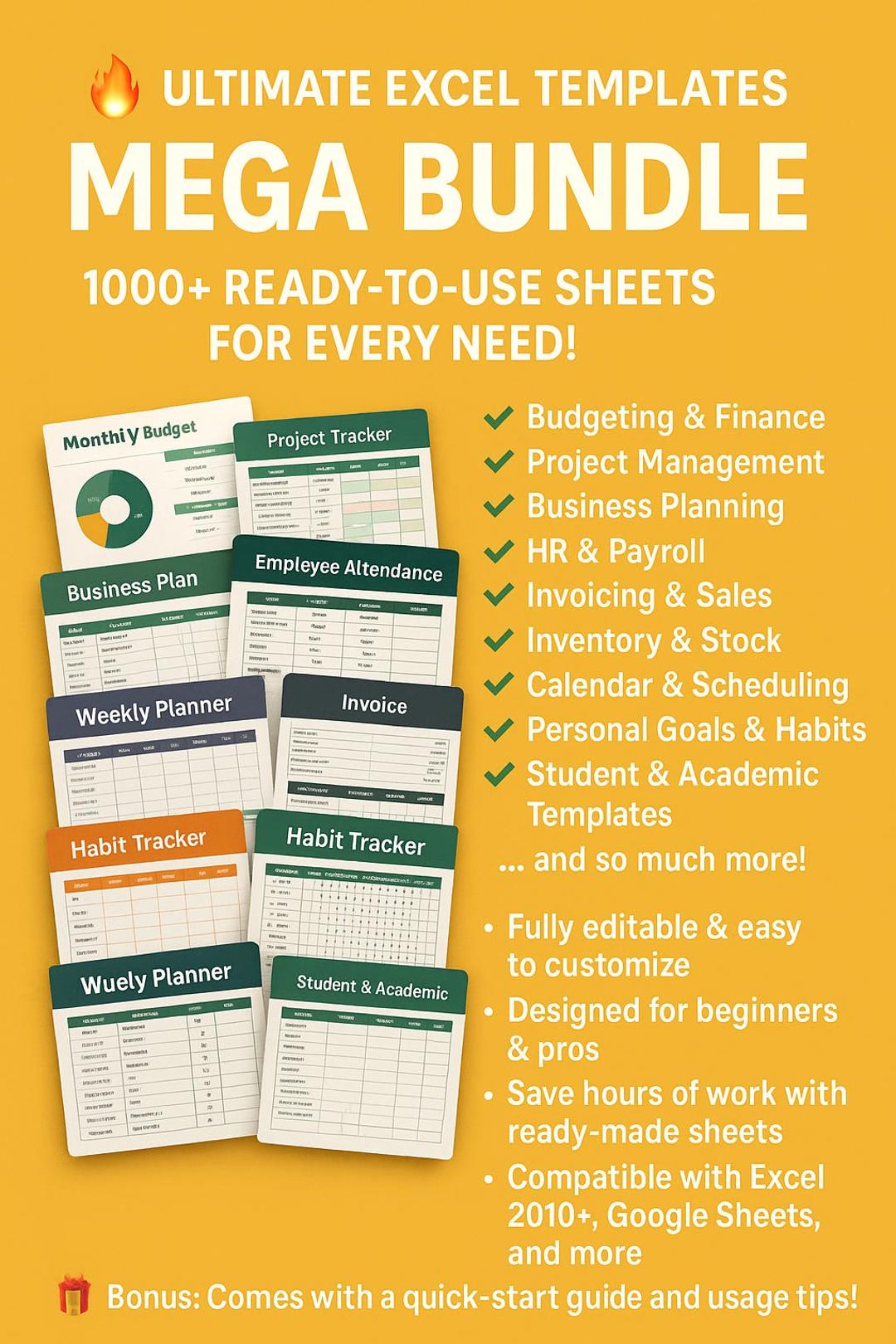 Excel Templates Mega Bundle: 1000+ Ready-to-use Sheets (digital ...