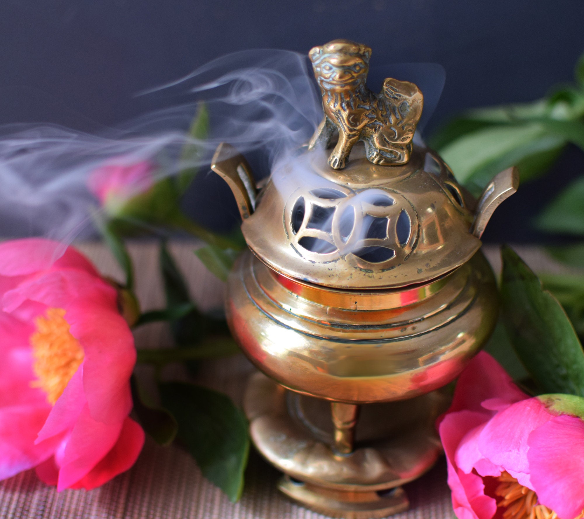 Vintage Japanese Incense Burner Cast Brass Meiji Cauldron Style With ...