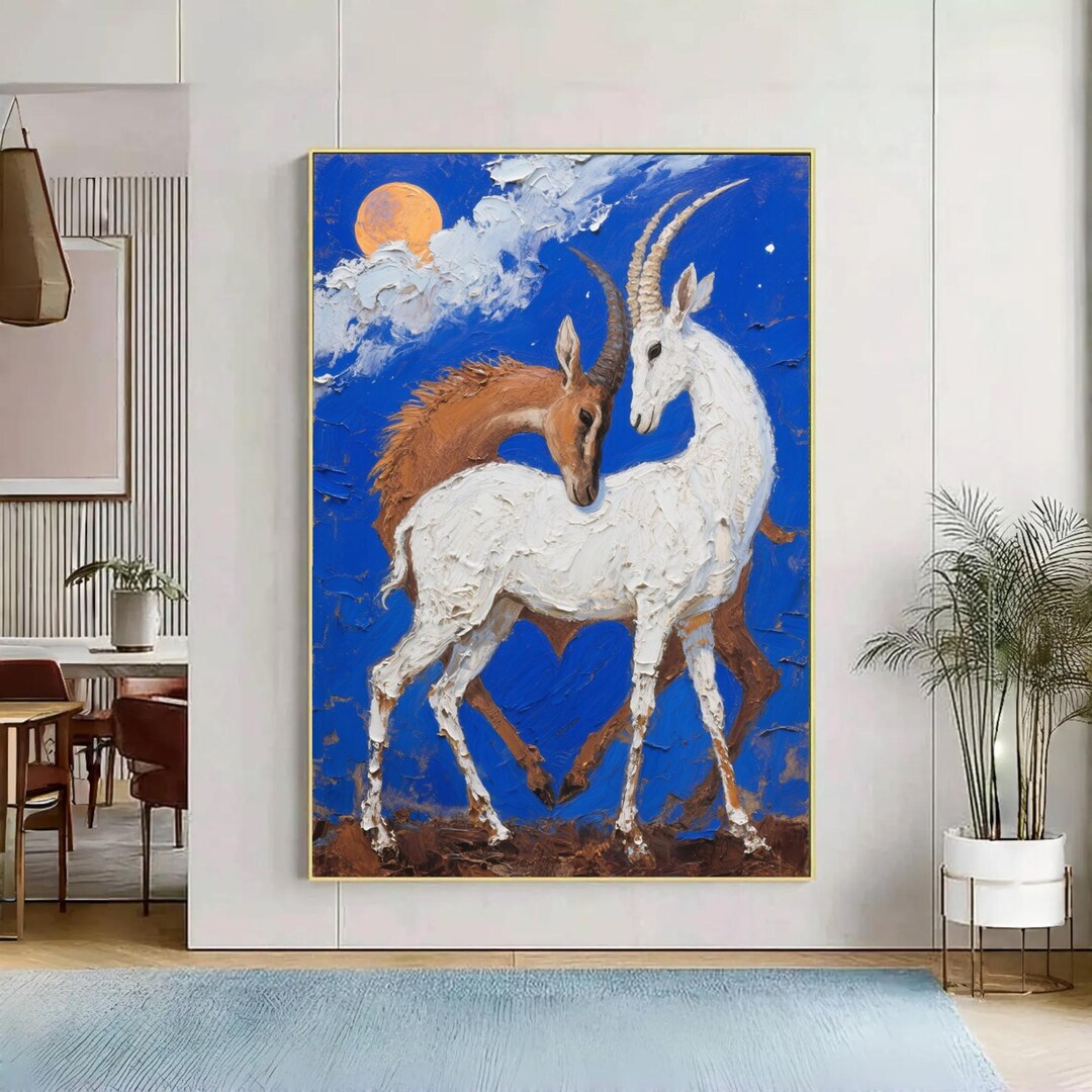 Impasto Antelope Oil Painting: Moonlit Wildlife Art, Bold Colors - Etsy