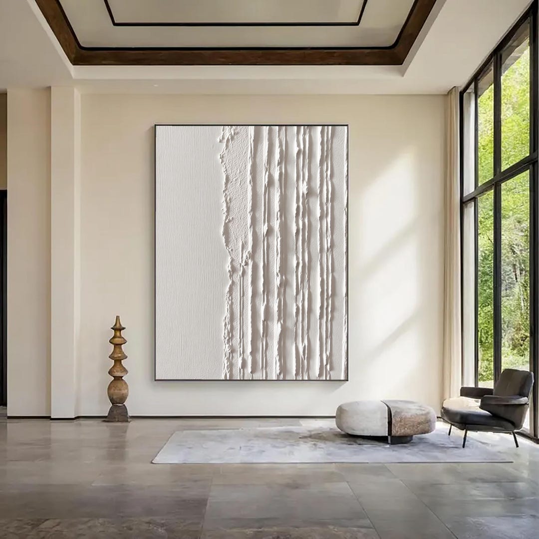 White 3D Textured Impasto Oil Painting | Minimalist Neutral Wall Art - Etsy