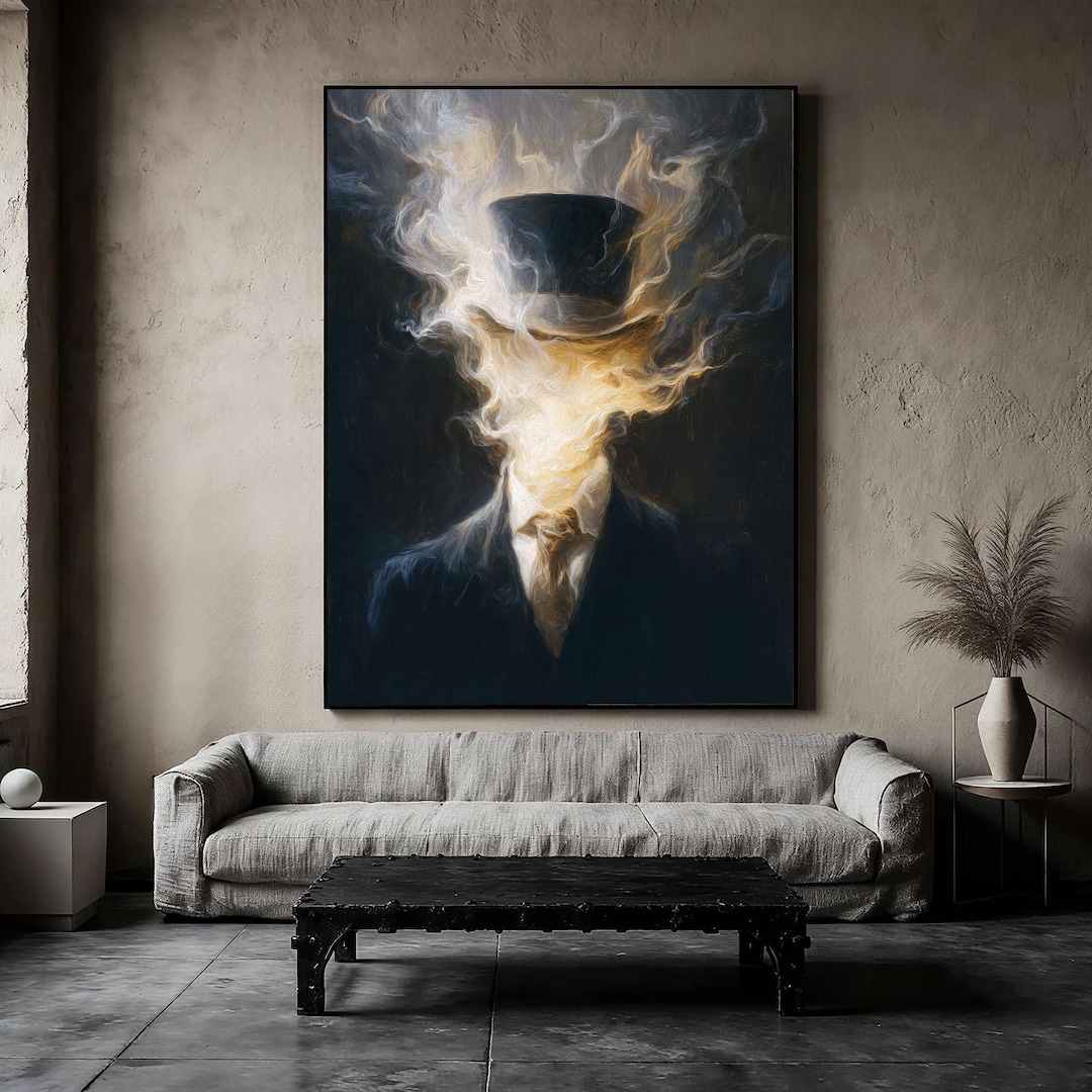 Surreal Top Hat Man Oil Painting Mysterious Figure Art Gothic Wall ...