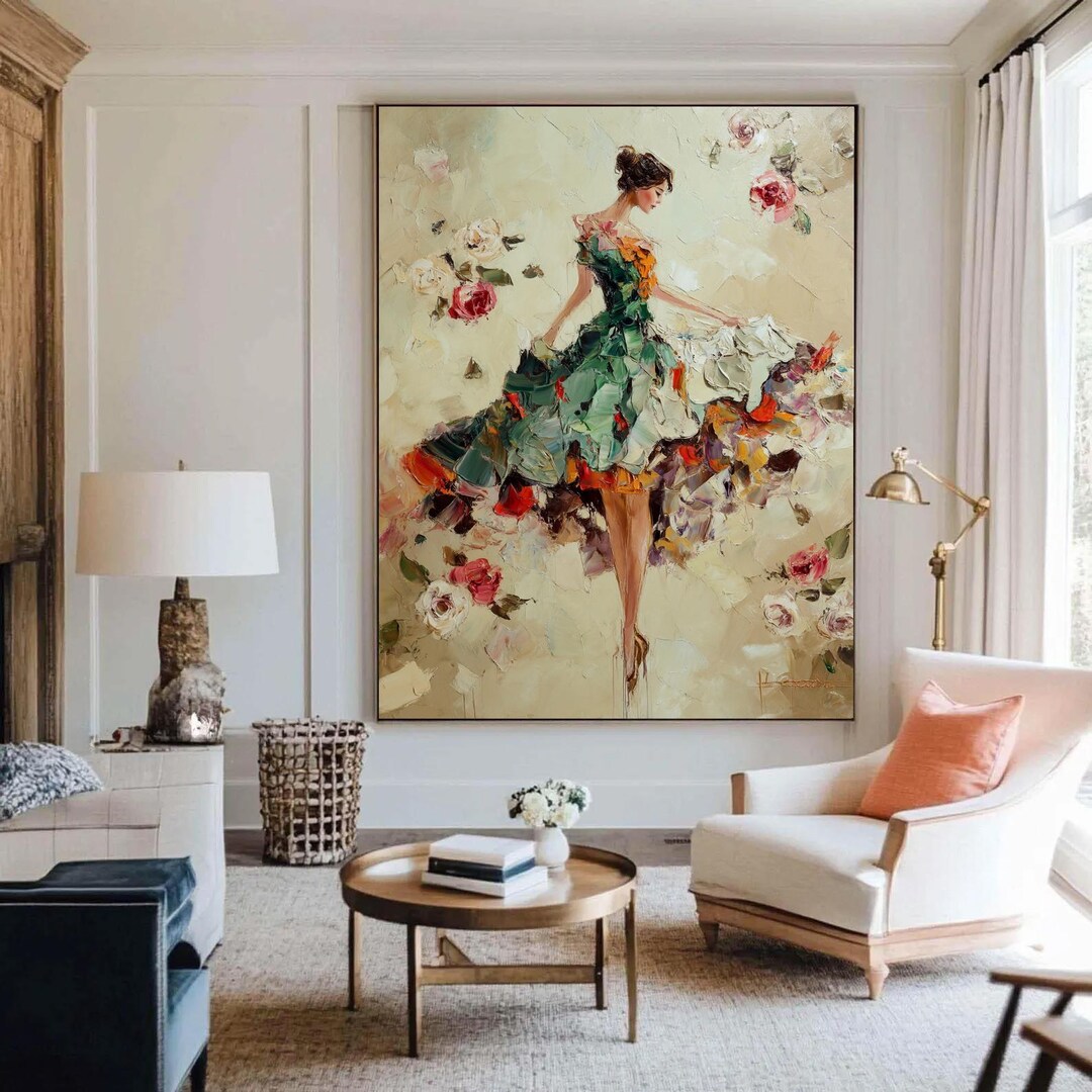Woman Dancing Figure Painting Large Colorful Texture Wall Art Girl ...