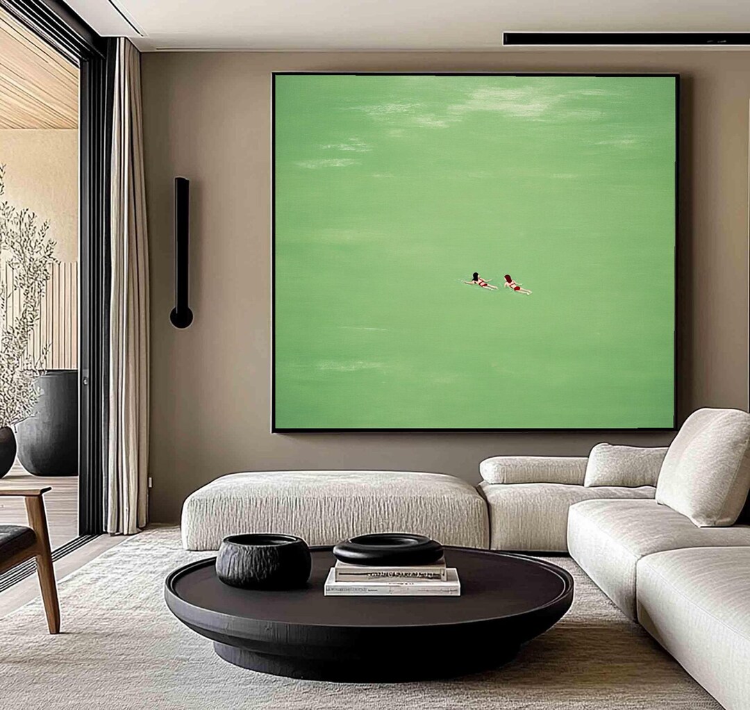 Women Floating in Pool Wall Art Swimming Into Green Pool Oil Painting ...