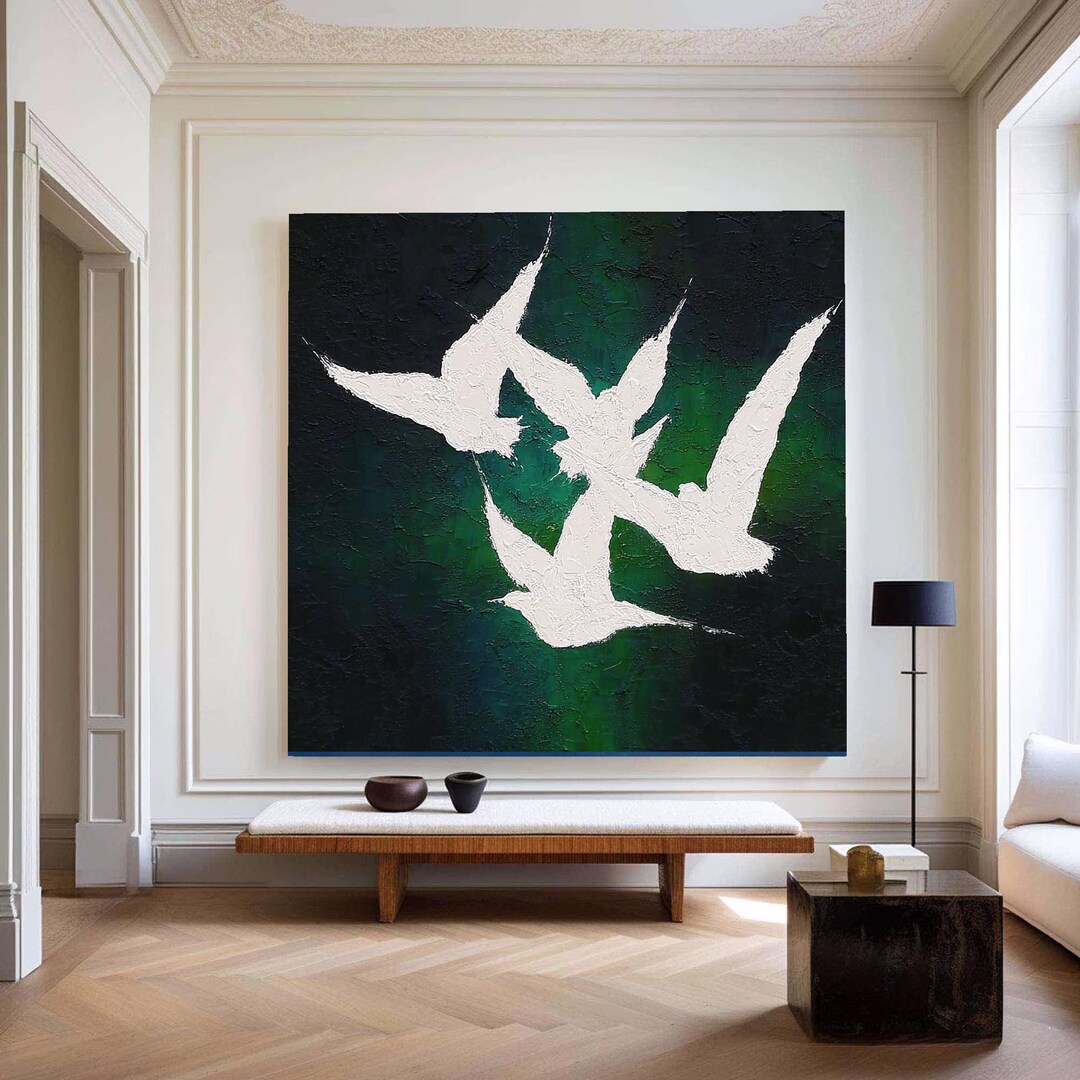 Original Abstract White Doves Oil Painting Textured Impasto Art With ...