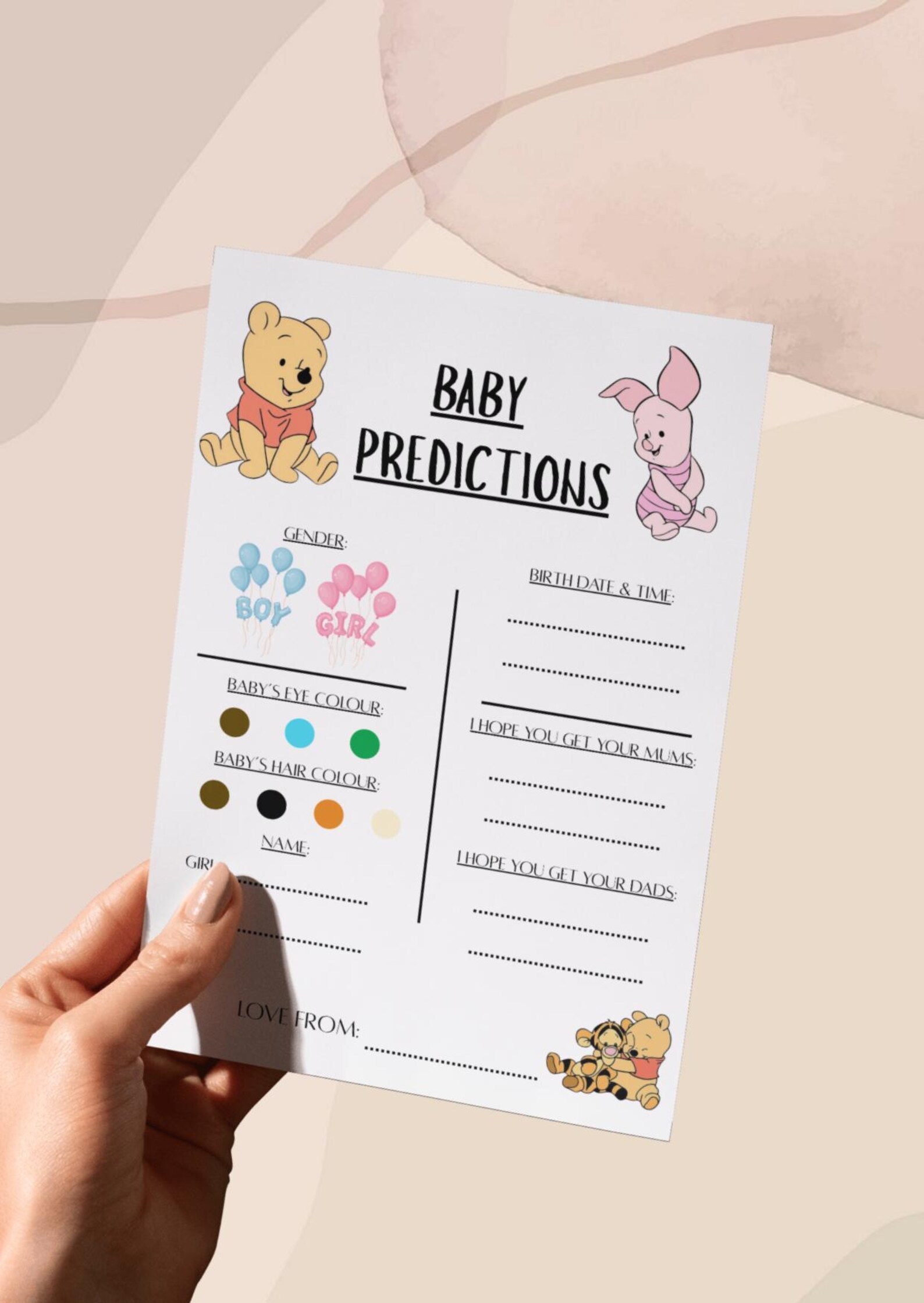 Baby Predictions Game Girl or Boy, Winnie the Pooh Themed, Baby Shower ...