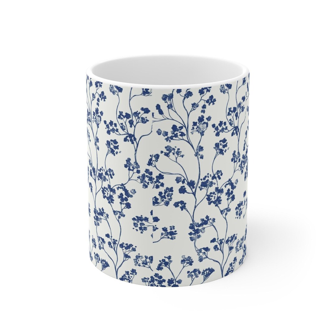 Floral Design Mug, Elegant Blue Flower Coffee Cup, Perfect Gift for ...