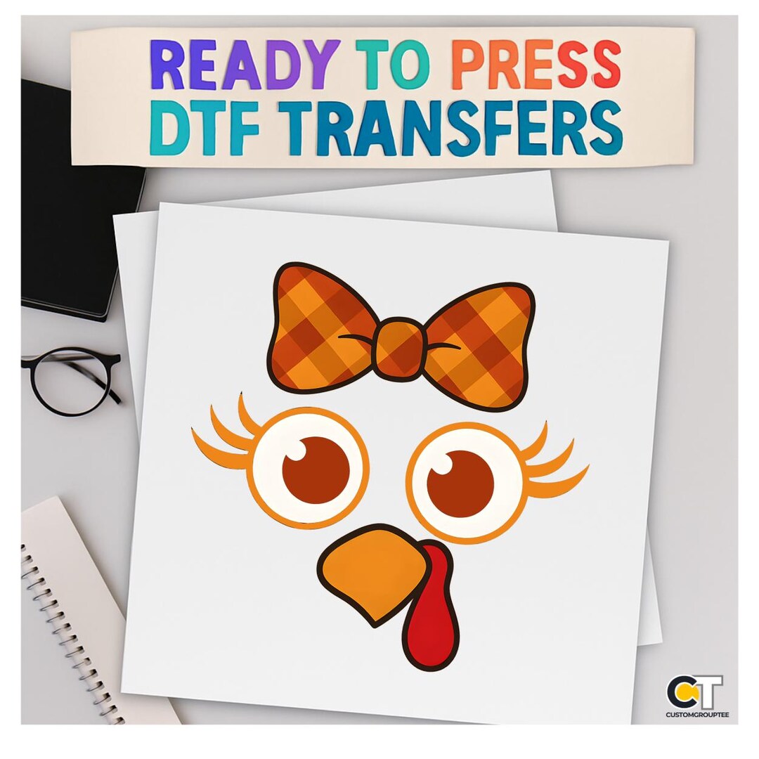 Cute Turkey Face DTF Transfer – Ready to Press Thanksgiving Cartoon ...