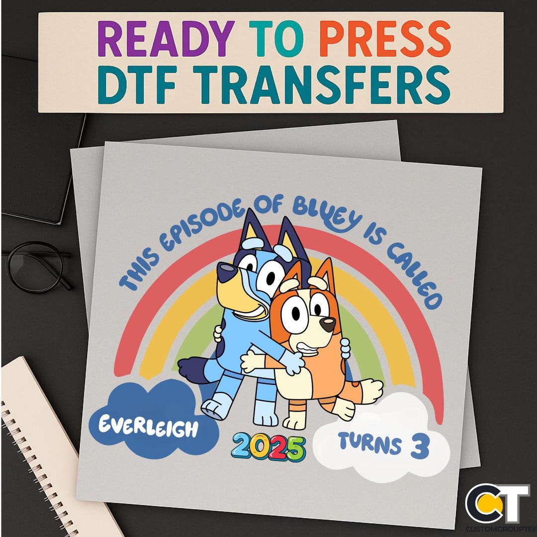 Custom Bluey Birthday DTF Transfer: Personalized Rainbow Party Shirt - Etsy