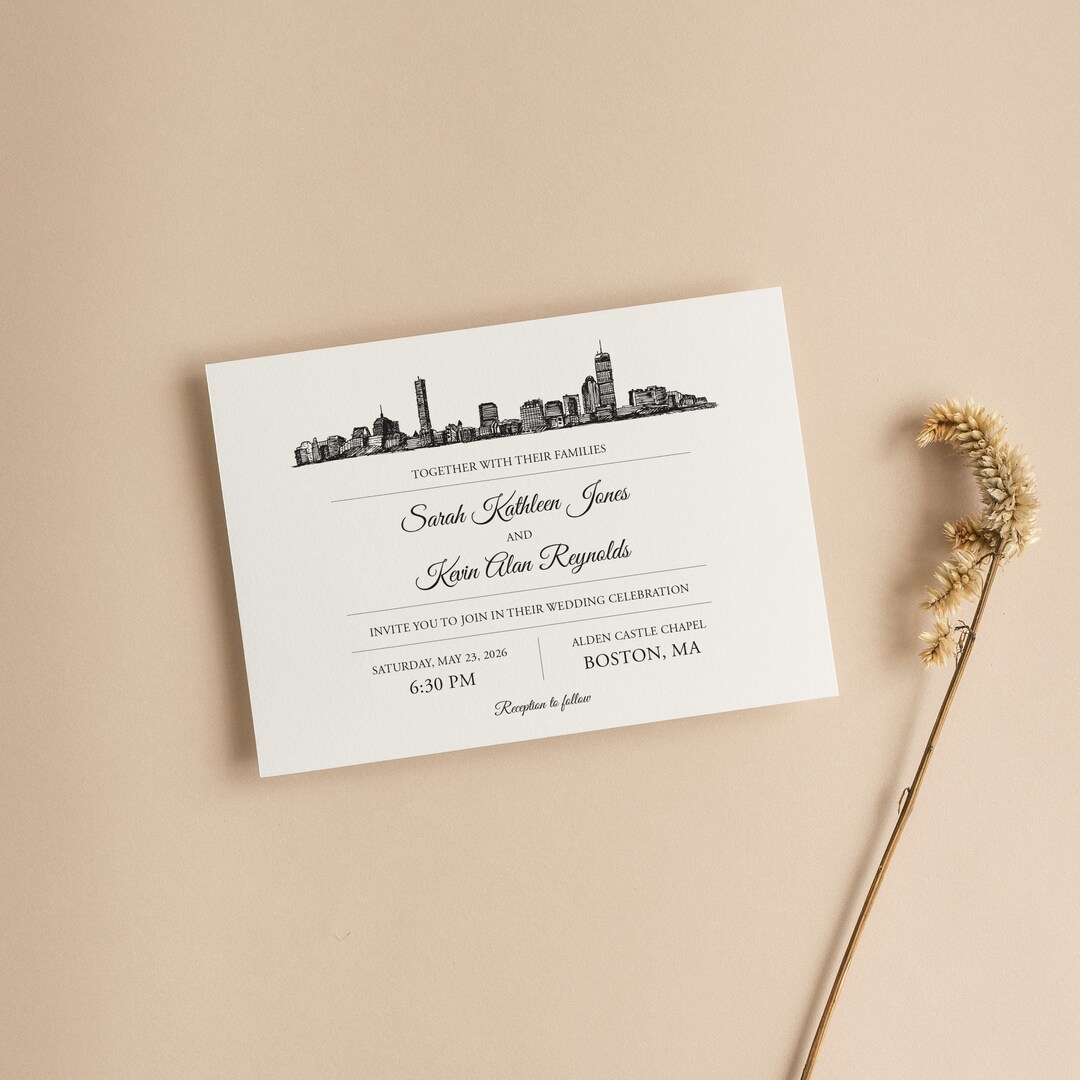 Boston Skyline, Wedding Invitations, Destination, Custom, Modern ...