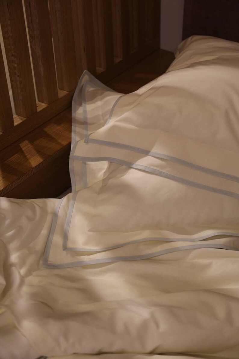 Cream Cotton Duvet Cover Set With Double Piping – 100% Cotton Queen ...