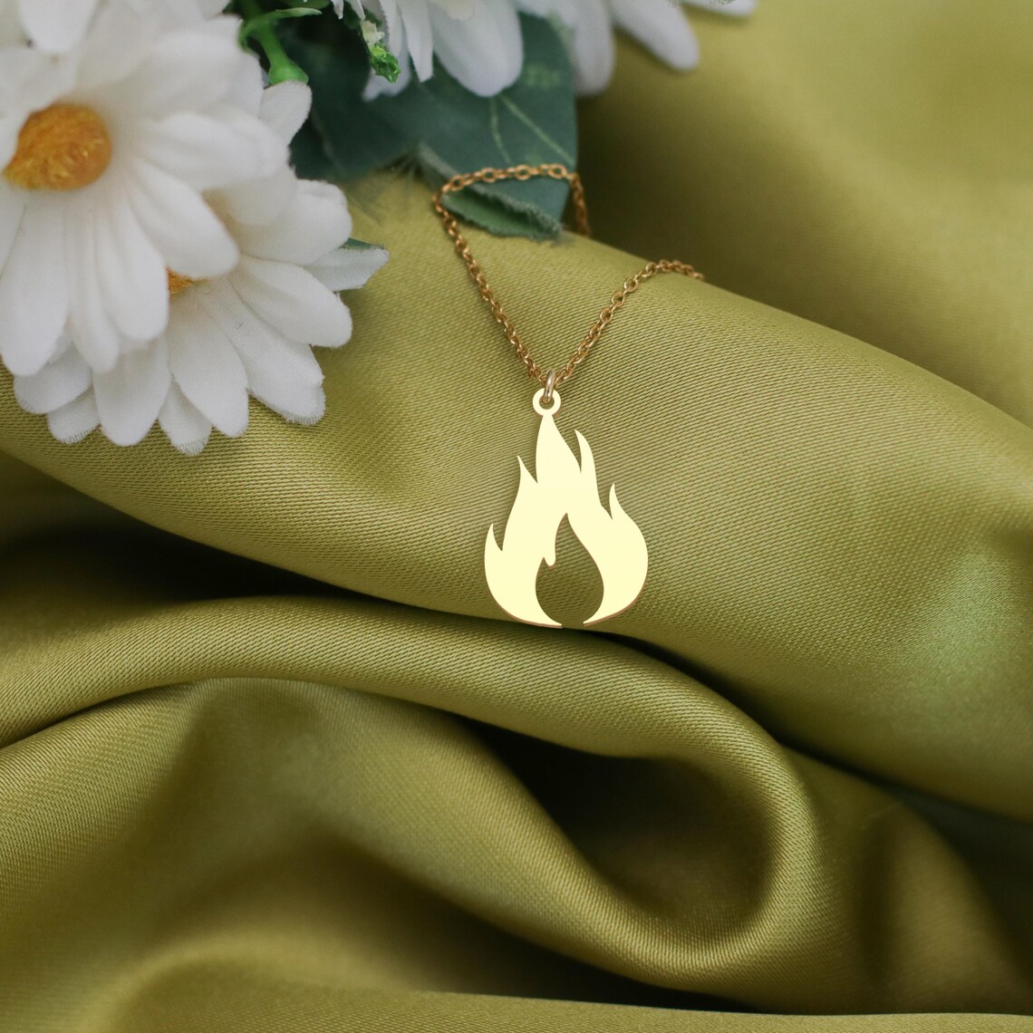 Sterling Silver Flame Necklace: Minimalist Fire Charm, Flame Pendant ...