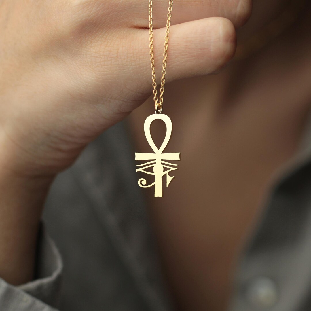 Sterling Silver Eye of Ra Necklace: Egyptian Ankh Pendant, Egypt Cross ...