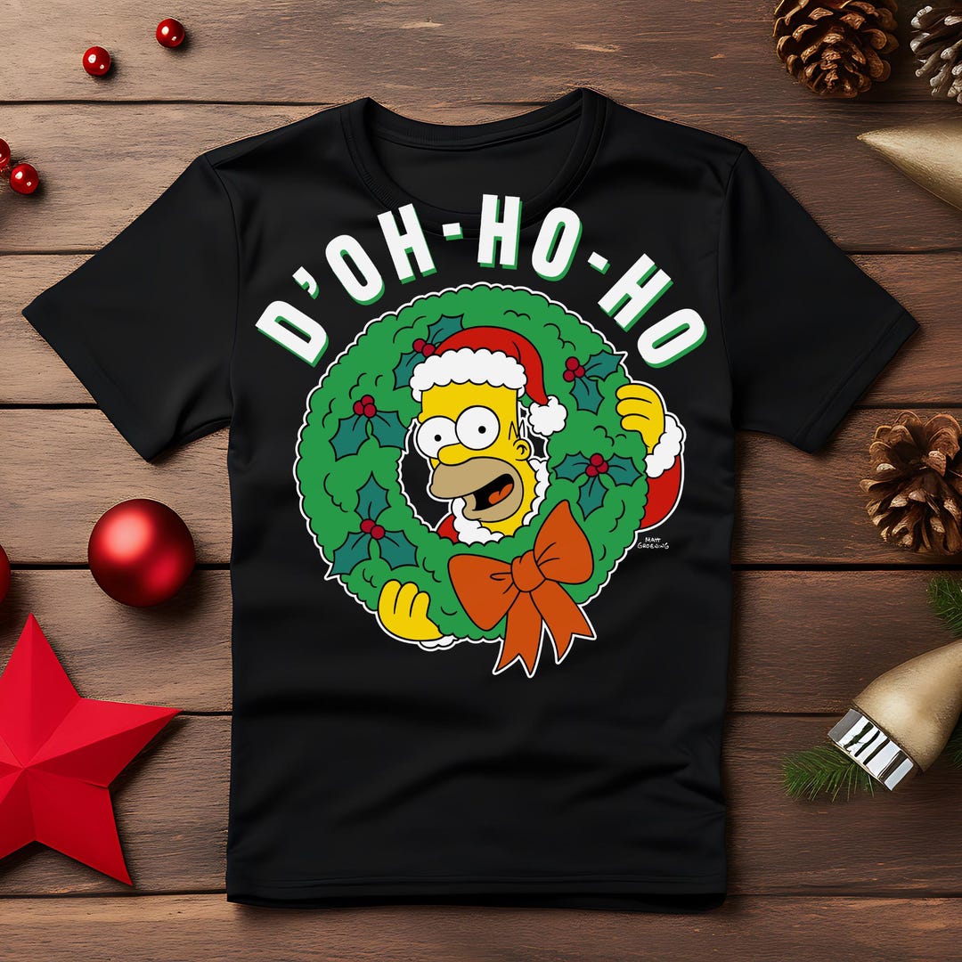 Homer D'oh Ho Ho Simpson Wreath T-shirt | Christmas Simpsons Holiday ...