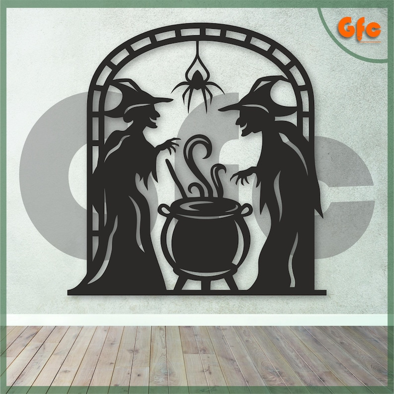 Spooky Witch and Cauldron Panel DXF SVG - Halloween Design - Laser, Cnc ...