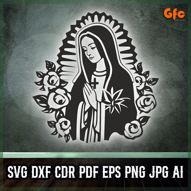 Virgin Mary DXF SVG - Religious Art Design - Cricut, Laser Cutting, CNC ...