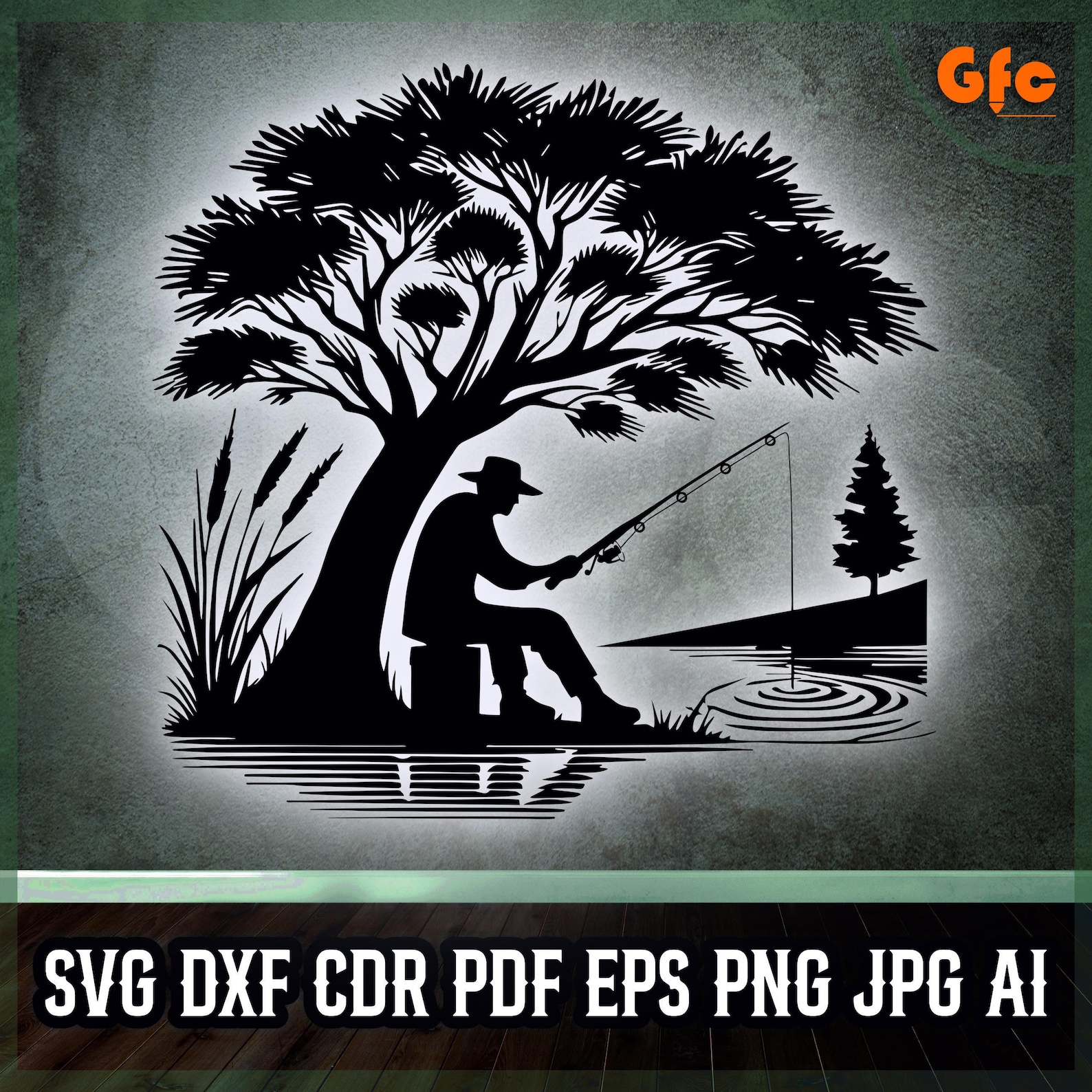 Fisherman Silhouette SVG DXF - Fishing Scene Laser Cut File - Outdoor ...
